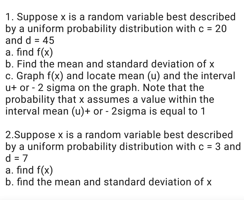 Solved 1. Suppose x is a random variable best described by a | Chegg.com