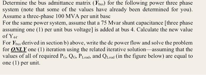 Solved Determine the bus admittance matrix (Ybus) for the | Chegg.com