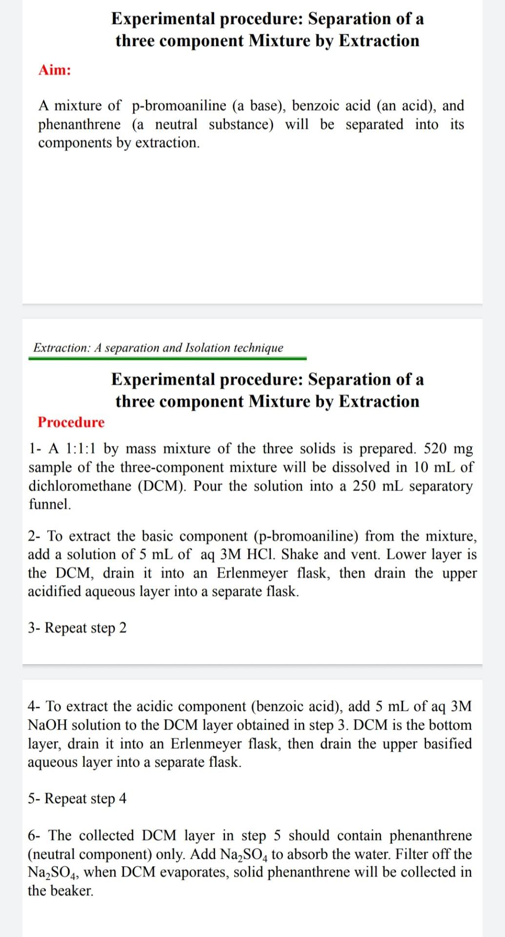 Solved Experimental Procedure Separation Of A Three