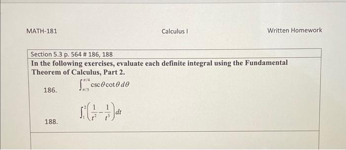 Solved Written Homework MATH-181 Calculus I Section 5.3, p. | Chegg.com