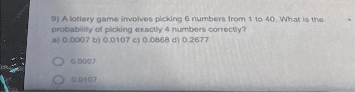 Solved 9) A lottery game involves picking 6 numbers from 1 | Chegg.com