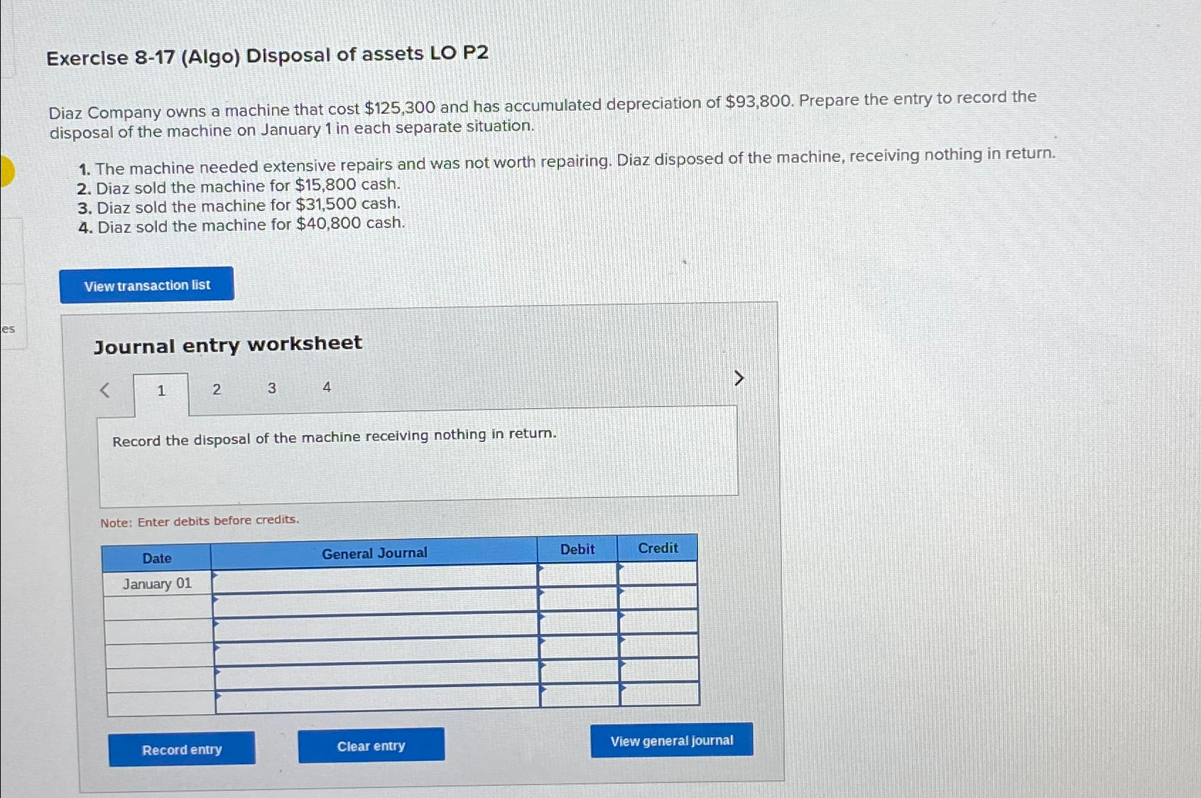 Solved Exercise 8-17 (Algo) ﻿Disposal of assets LO P2Diaz | Chegg.com