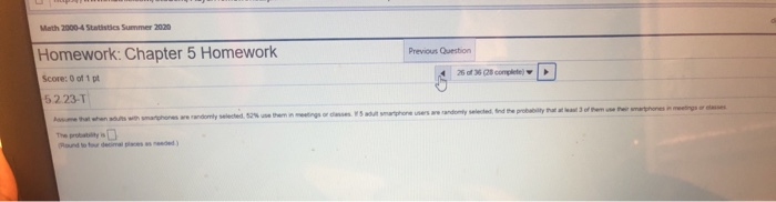 Solved Math 2000-4 Statistics Summer 2020 Homework: Chapter | Chegg.com