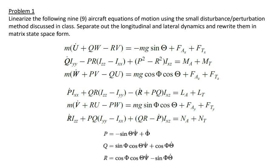 Solved Linearize The Following Nine 9 Aircraft Equations