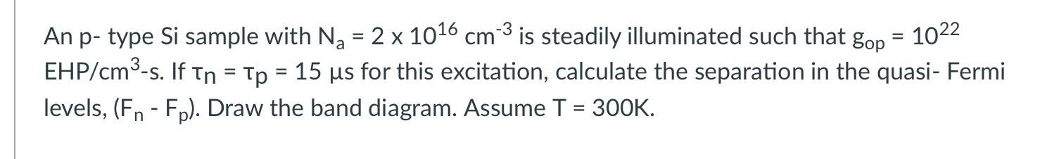 Solved An p- type Si sample with Na=2×1016 cm−3 is steadily | Chegg.com