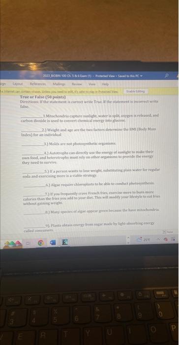 Solved True or False (50 points) Directions: If the | Chegg.com