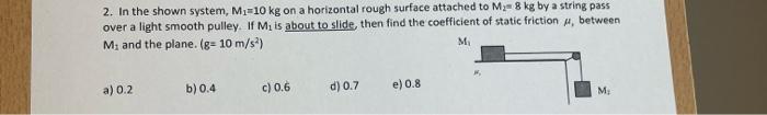 Solved 2. In the shown system, M1=10 kg on a horizontal | Chegg.com