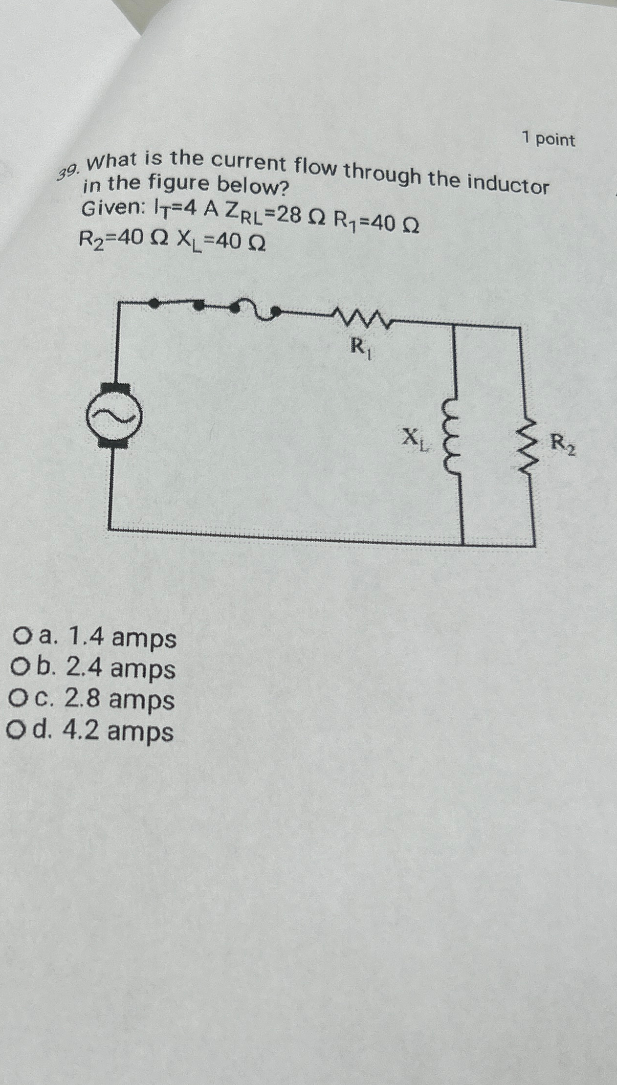 Solved 1 ﻿point39. ﻿What is the current flow through the | Chegg.com