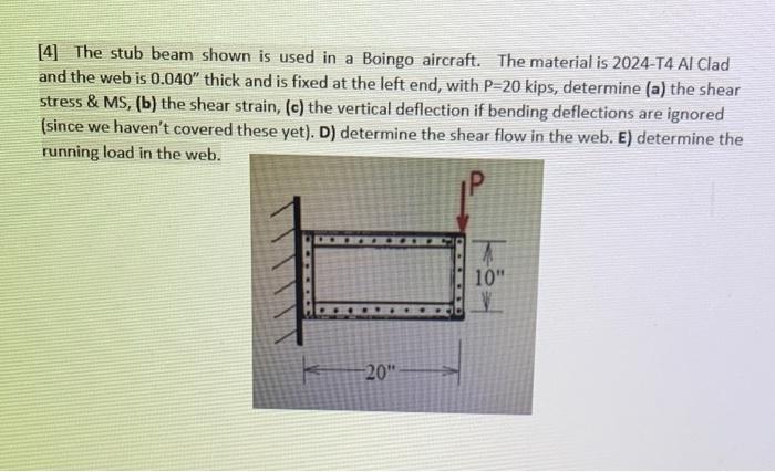 Solved [4] The stub beam shown is used in a Boingo aircraft. | Chegg.com