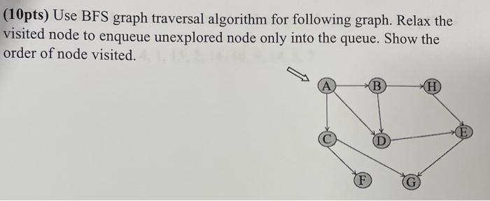 Solved (10pts) Use BFS graph traversal algorithm for | Chegg.com