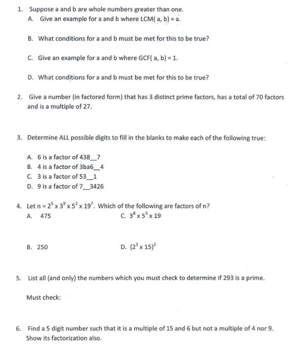 Solved 1. Suppose a and b are whole numbers greater than | Chegg.com