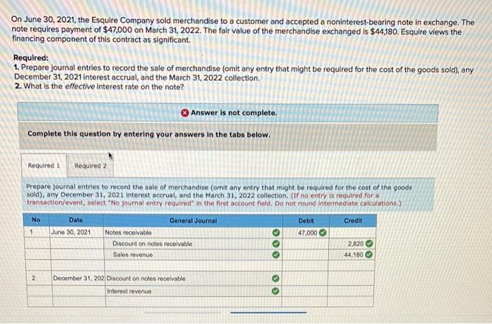 Solved On June 30, 2021, the Esquire Company sold | Chegg.com