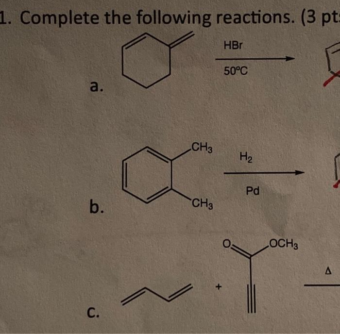 Solved Complete the following reactions. (3 pt a. 50∘CHBr | Chegg.com