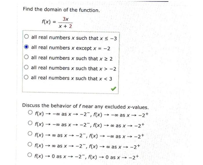 Solved Find the domain of the function. 3x x + 2 all real | Chegg.com