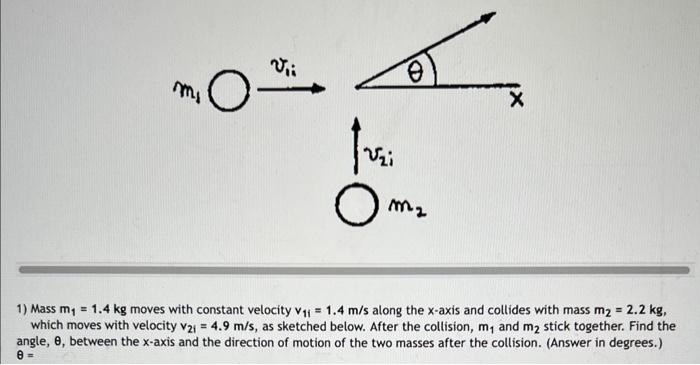 Solved 1) Mass m1=1.4 kg moves with constant velocity | Chegg.com