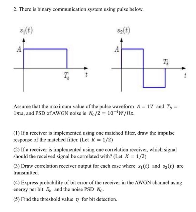 2. There is binary communication system using pulse | Chegg.com