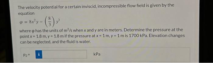 Solved The velocity potential for a certain inviscid, | Chegg.com