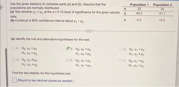 Solved Use the given statistics to complete parts (a) and | Chegg.com