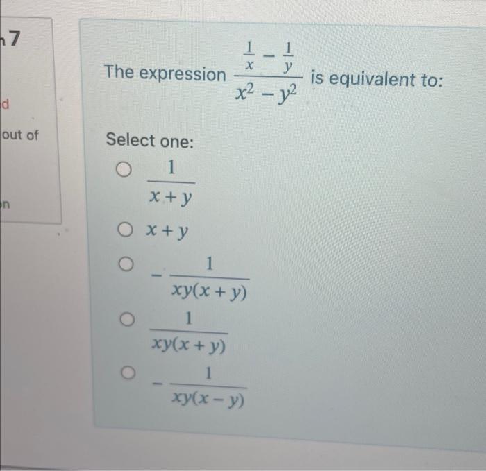 Solved The expression x2−y2x1−y1 is equivalent to: Select | Chegg.com