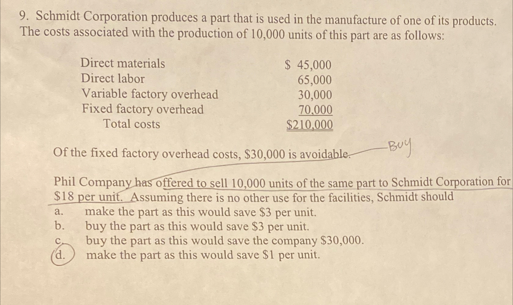 Solved Schmidt Corporation produces a part that is used in | Chegg.com
