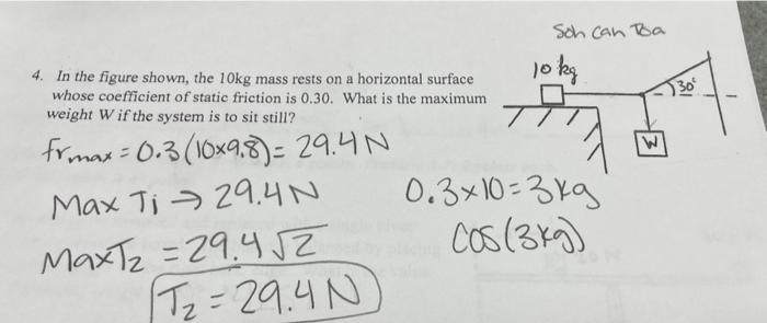 Solved 4. In the figure shown, the 10 kg mass rests on a | Chegg.com