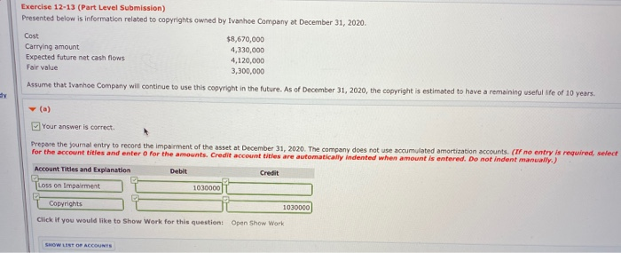 Solved Exercise 12-13 (Part Level Submission) Presented | Chegg.com