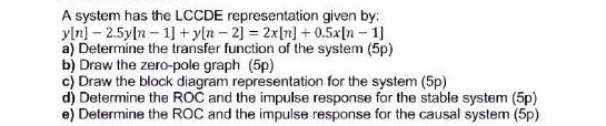 Solved A system has the LCCDE representation given by: y[n] | Chegg.com