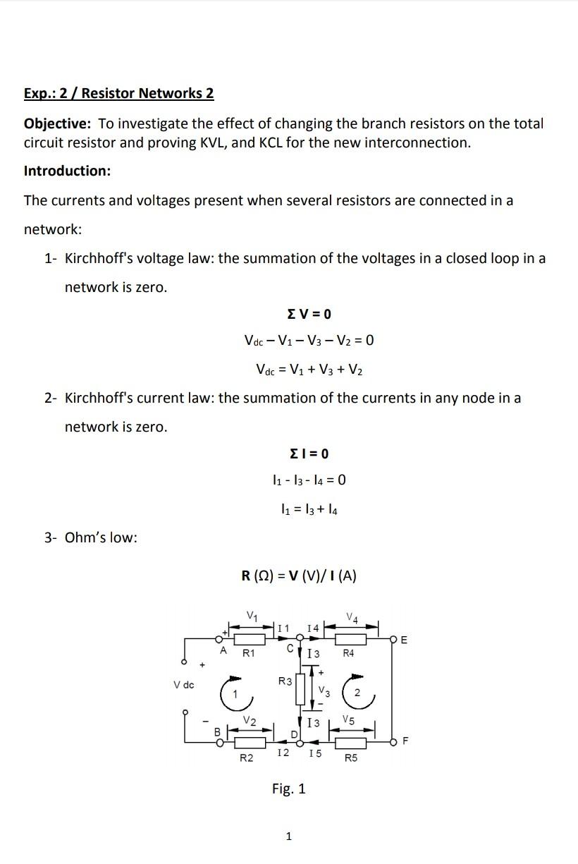 Solved Exp.: 2 / Resistor Networks 2 Objective: To | Chegg.com
