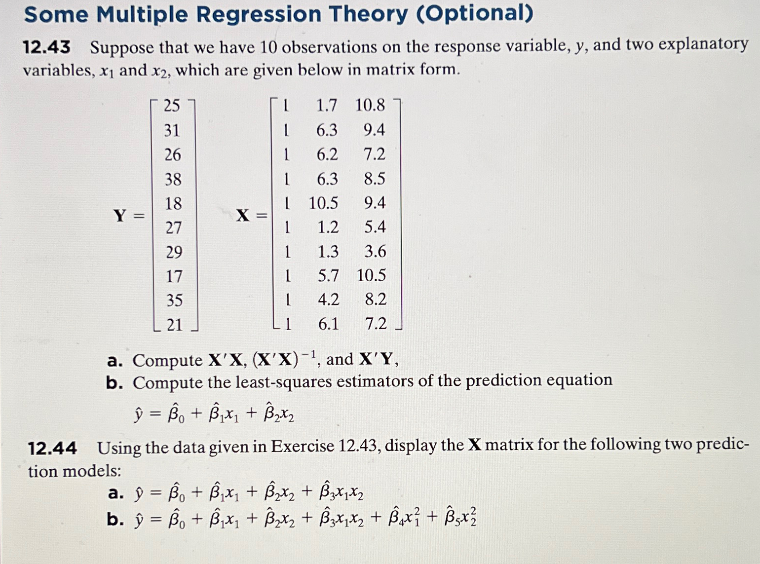 Some Multiple Regression Theory (Optional)12.43 | Chegg.com
