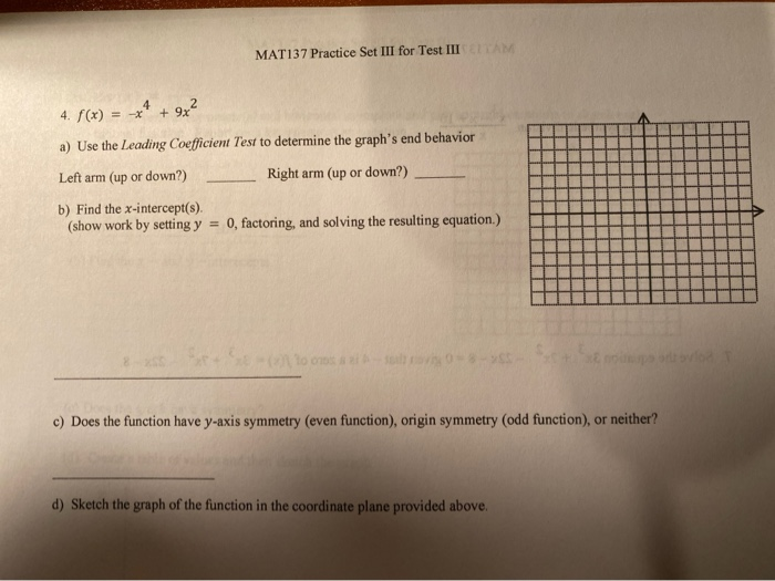 Solved MAT137 Practice Set III for Test III A M 4. f(x) = ** | Chegg.com