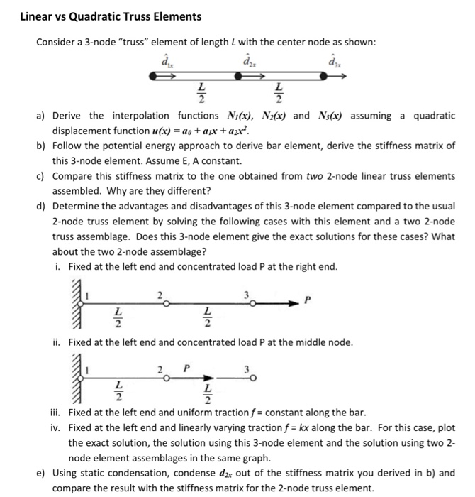 Solved Linear Vs Quadratic Truss Elements Consider A 3 Node