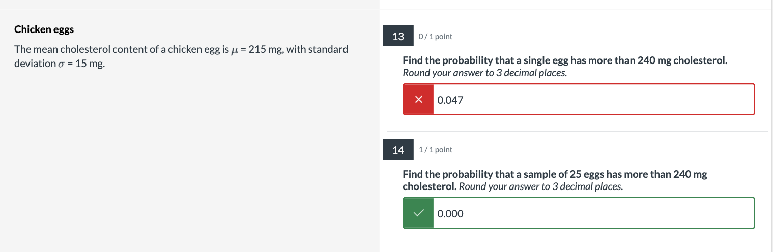 Solved Chicken eggs (Lesson 17b)The mean cholesterol content | Chegg.com