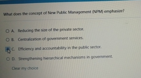 Solved What does the concept of New Public Management (NPM) | Chegg.com