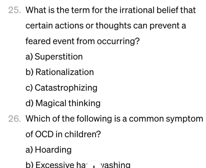 Solved What is the term for the irrational belief that | Chegg.com