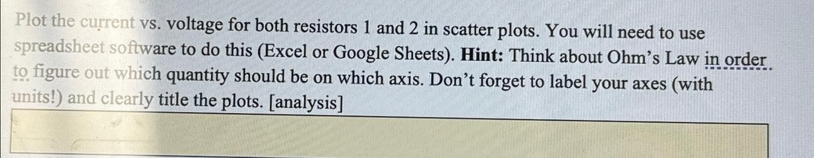 Solved Plot the current vs. voltage for both resistors 1 and | Chegg.com