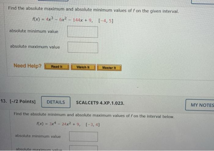 Solved Find the absolute maximum and absolute minimum values | Chegg.com | Chegg.com