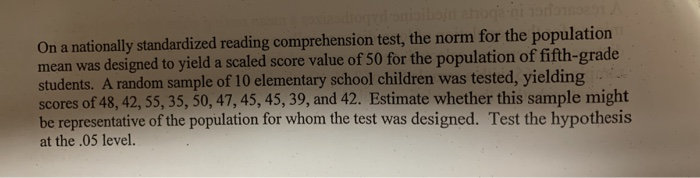 Solved On a nationally standardized reading comprehension | Chegg.com
