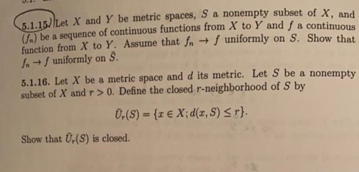 Solved 5.1.15) Let X and Y be metric spaces, S a nonempty | Chegg.com