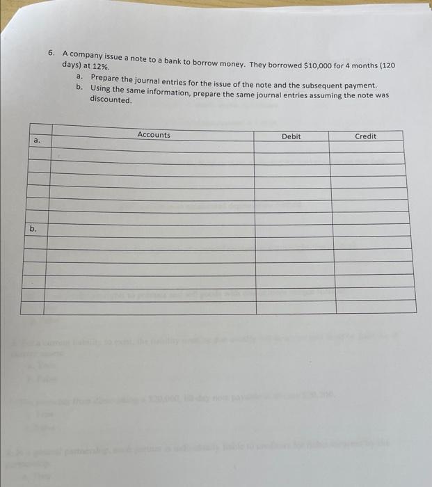 Solved 6. A company issue a note to a bank to borrow money. | Chegg.com