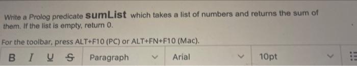 Solved Write a Prolog predicate sumList which takes a list | Chegg.com