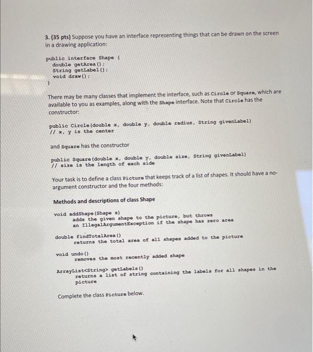 Solved 3. (35 pts) Suppose you have an interface | Chegg.com