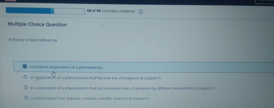 Solved 58 ﻿of 98 ﻿Concepts completedMultiple Cholce | Chegg.com