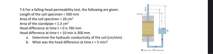 Solved 7.4 For a falling-head permeability test, the | Chegg.com