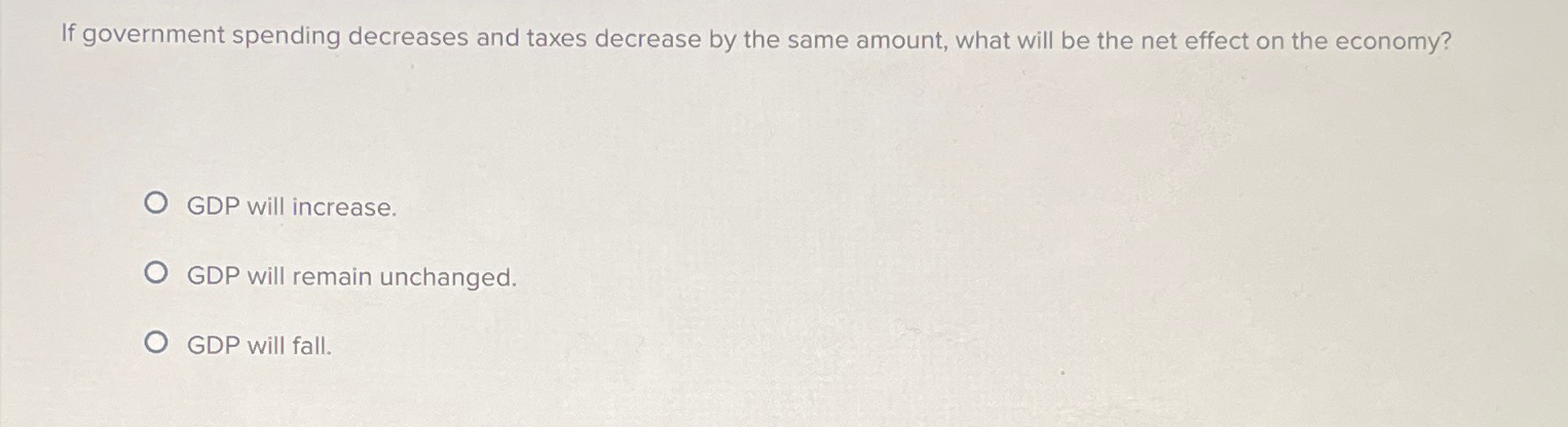 Solved If government spending decreases and taxes decrease | Chegg.com