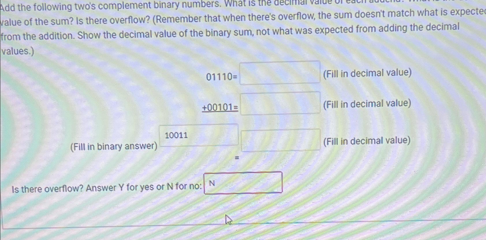 Solved value of the sum? Is there overflow? (Remember that | Chegg.com