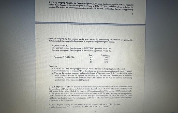 Solved 5. (Ch, 5) Hedglog Payables by Currency Optians. Kiwi | Chegg.com