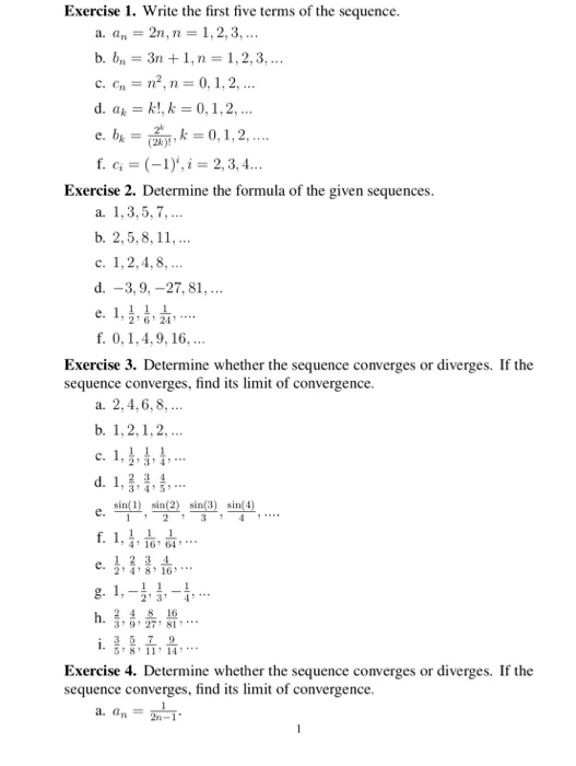 Solved Exercise 1. Write the first five terms of the | Chegg.com