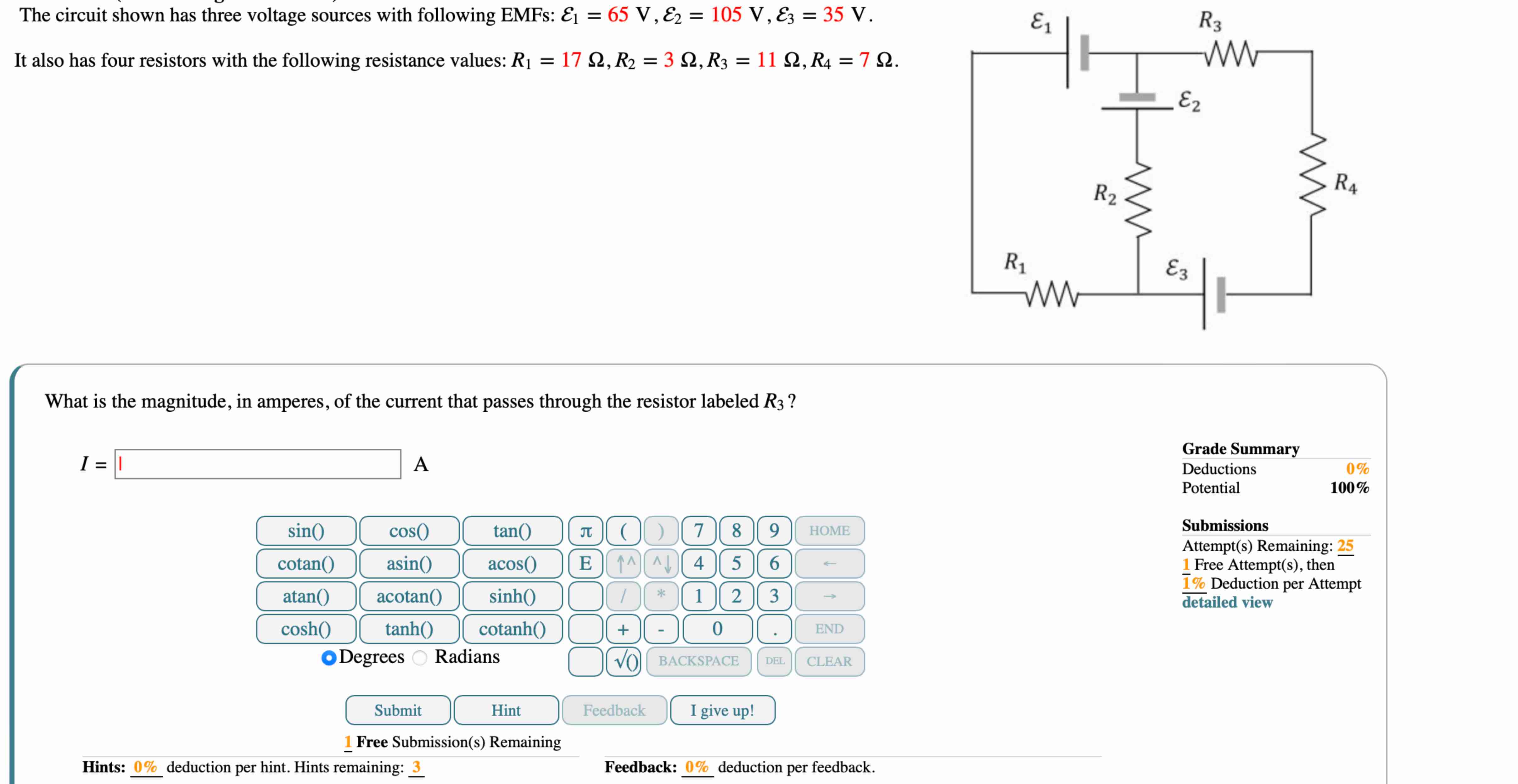 Solved The circuit shown has three voltage sources with | Chegg.com