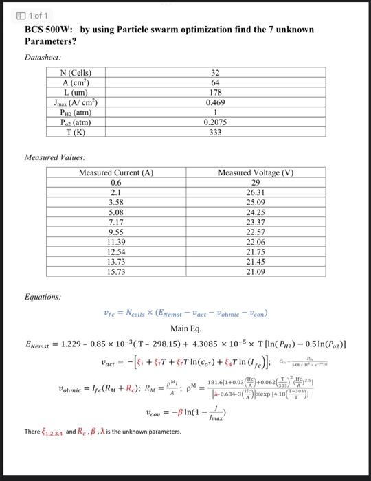 Solved 1 of 1 BCS 500W: by using Particle swarm optimization | Chegg.com