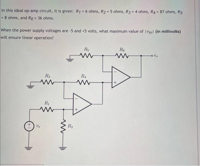 Solved In this ideal op-amp circuit, it is given: R1=6 ohms, | Chegg.com